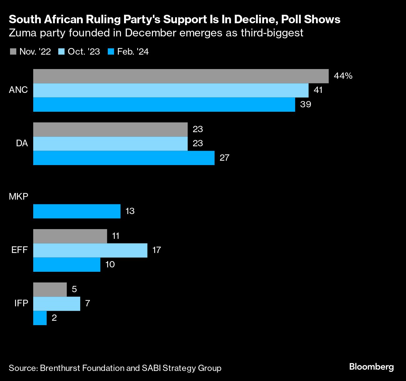 SA poll finds ANC election support falling below 40% - Moneyweb