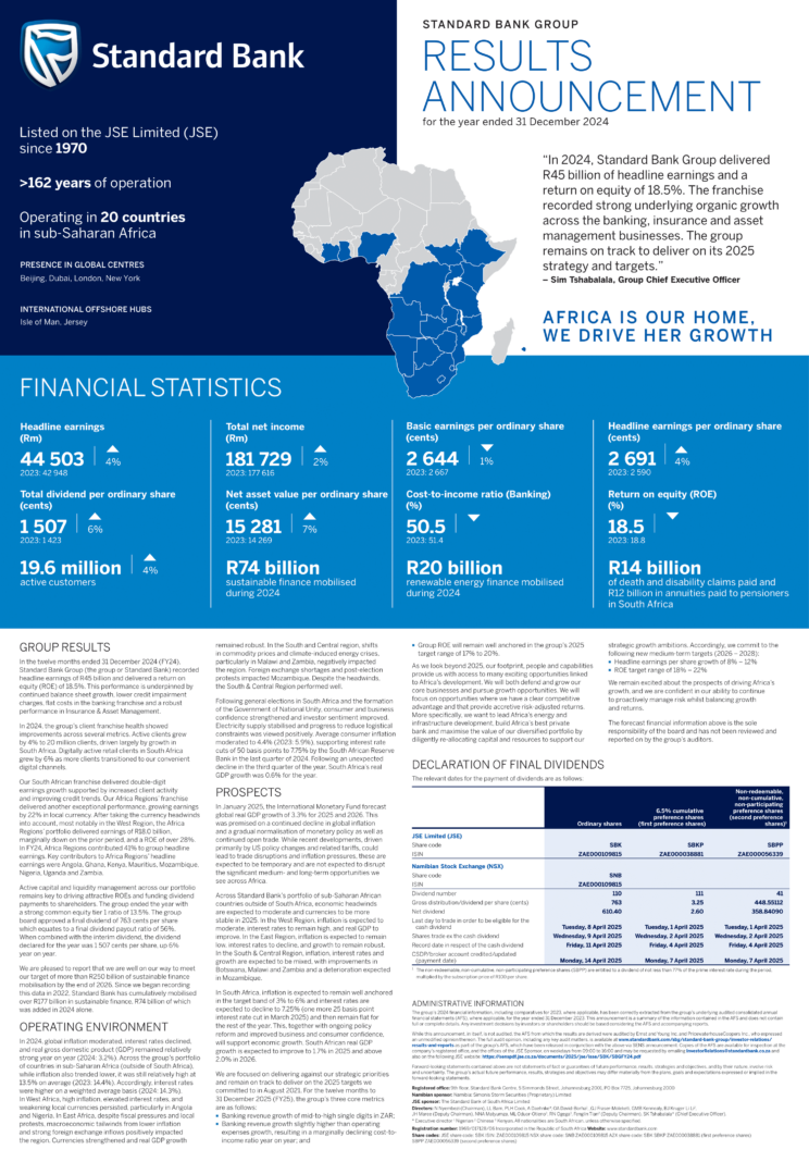 Standard Bank anticipates robust 2025 despite ‘unknowns’ - Moneyweb