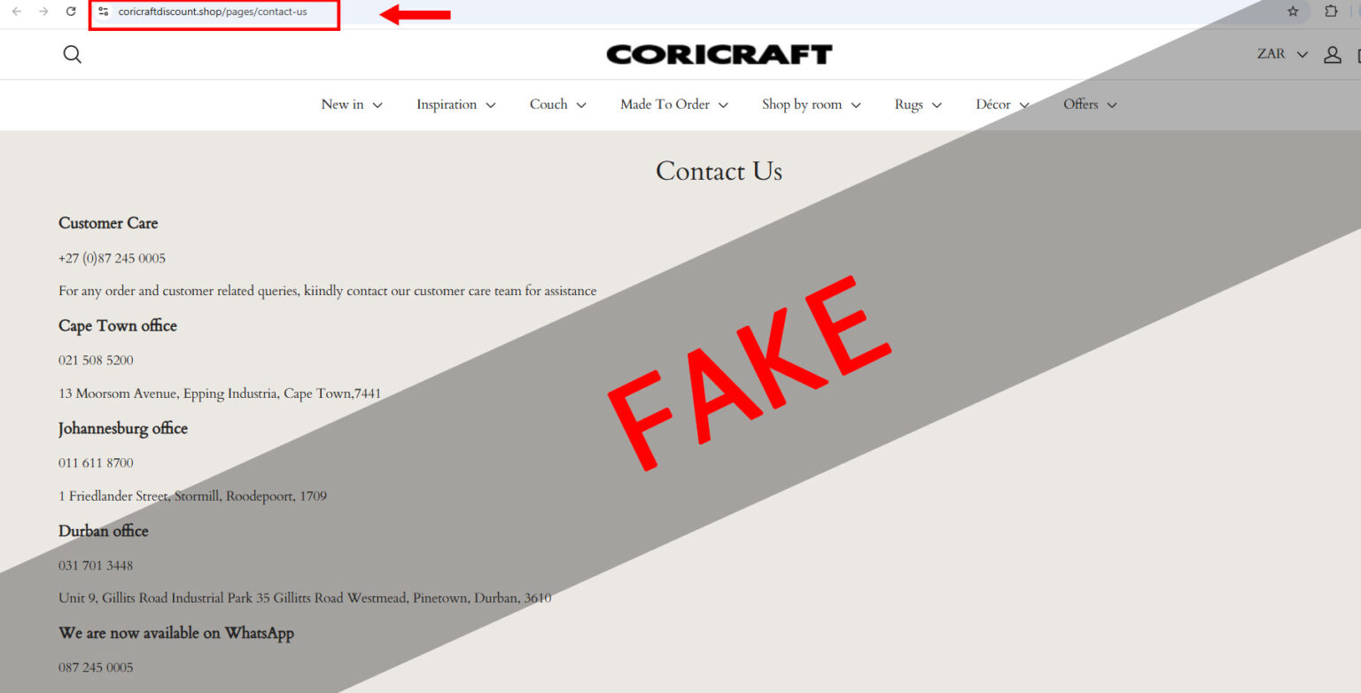Fake Coricraft website scams shoppers with ‘massive’ discounts - Moneyweb