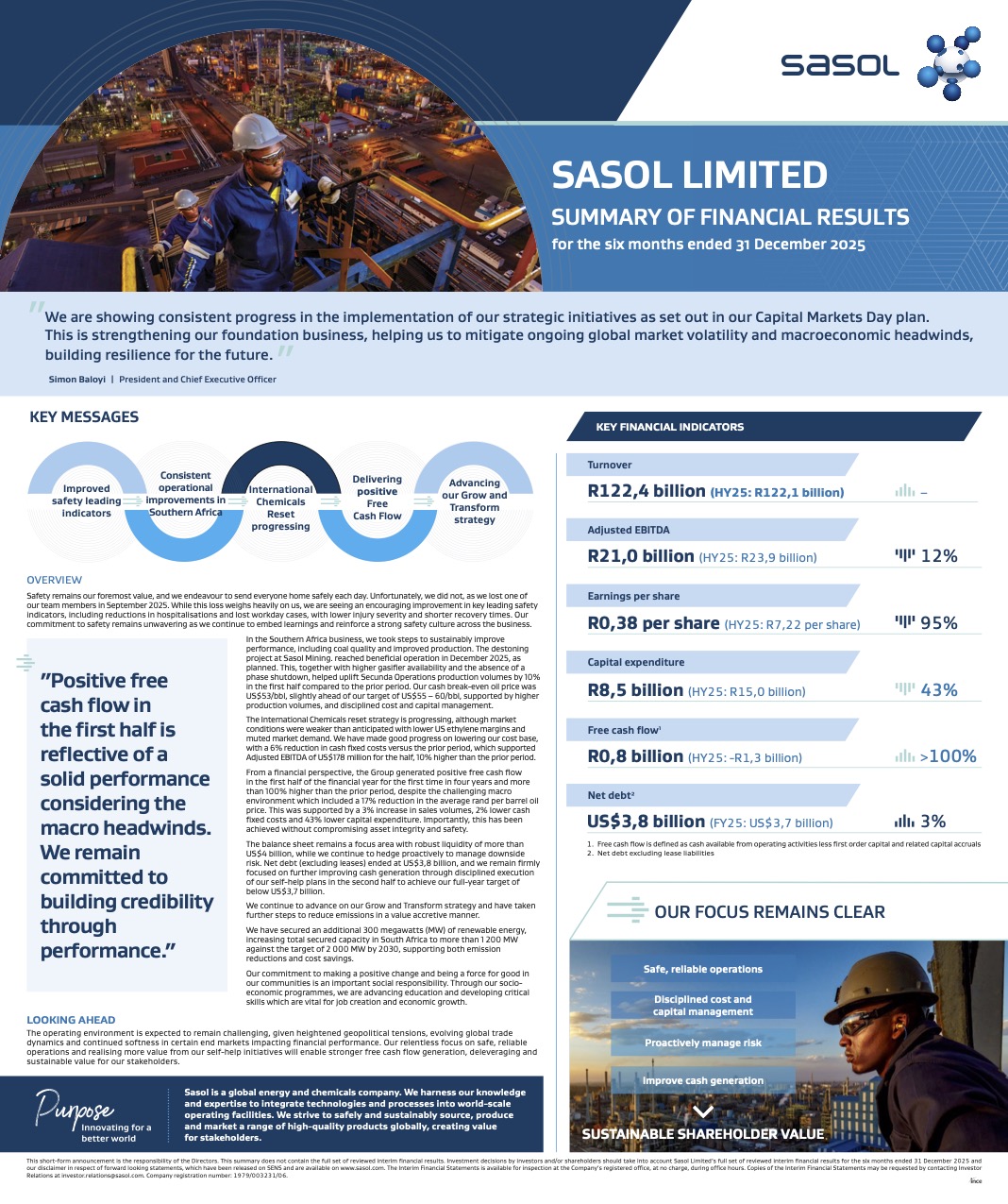 Sasol ‘showing consistent progress’ – Baloyi - Moneyweb